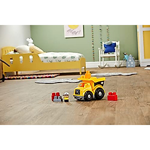 MEGA BLOKS Cat Toddler Blocks Building Toy Set, Lil’ Dump Truck with 7 Pieces and Storage, 1 Figure, Yellow, Ages 1+ Years