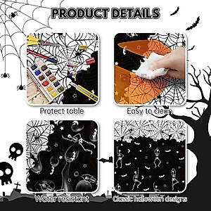 Disposable Halloween Skeleton Skull Tablecloth Plastic Black Rectangle Vinyl Table Cloths for Birthday Party Decoration Supplies Spider Web Scary Bat Table Cover