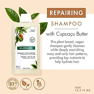 Klorane Shampoo with Organic Cupuaçu Butter, Nourishing & Repairing for Very Dry Damaged Hair, SLS/SLES-Free, Biodegradable, 13.5 fl. oz.