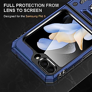 AKABEILA Case for Samsung Galaxy Z Flip 5(5G) Case Cover Soft TPU PC Slim Non-Slip Carbon Fiber Phone Case Rotate Stand Slide Camera Protection Navy Blue