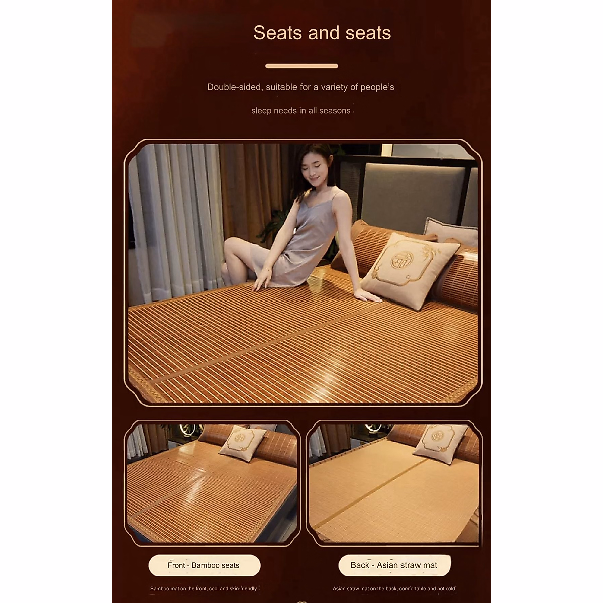 Bamboo Sleeping Mat, Sleeping Mat, Breathable Folding Bed Double-Sided Bamboo Mat, Bedding for Home School Dormitory(1.35m)