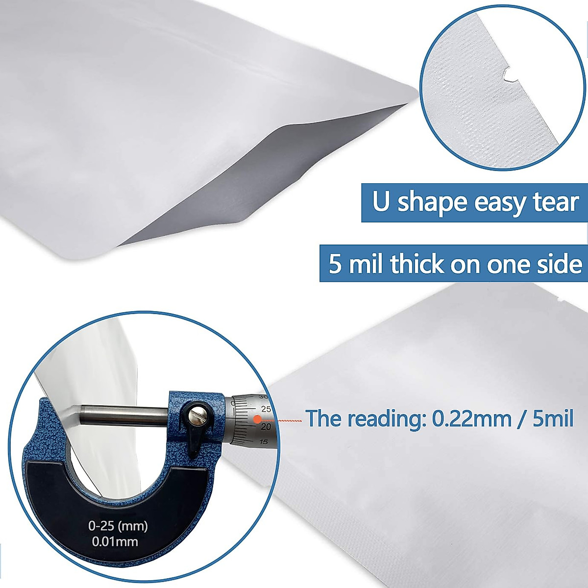 50 Pieces 2 Quart Mylar Bags 8 x 12 Inch, 5 Mil Mylar Bags for Food Storage Coffee Tea Beans Dry Food, Thick Sealable Mylar Bag 2 Quart