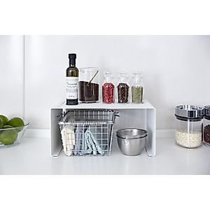 Yamazaki Home Tower Stackable Kitchen Rack Storage Organizer Counter Shelf, Large, White