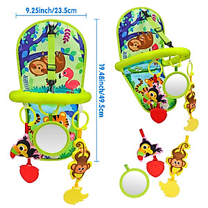 OKOOKO Car Seat Toy Rear Facing Car Seat Toy Baby Travel Toy Kick and Play with Baby Mirror Plush Toys Thickened Pad Adjustable Sensory Toy for Newborn Baby Infant