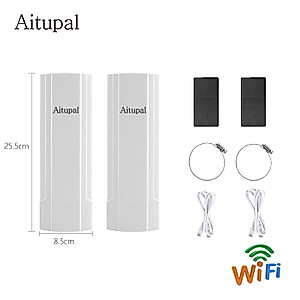 Aitupal 5.8G Gigabit 1Gbps High Speed Wireless Bridge, Point to Point WiFi Outdoor CPE with 14dBi High-Gain Antenna, 5KM Long Range Working Distance Support starlink Router，48V PoE