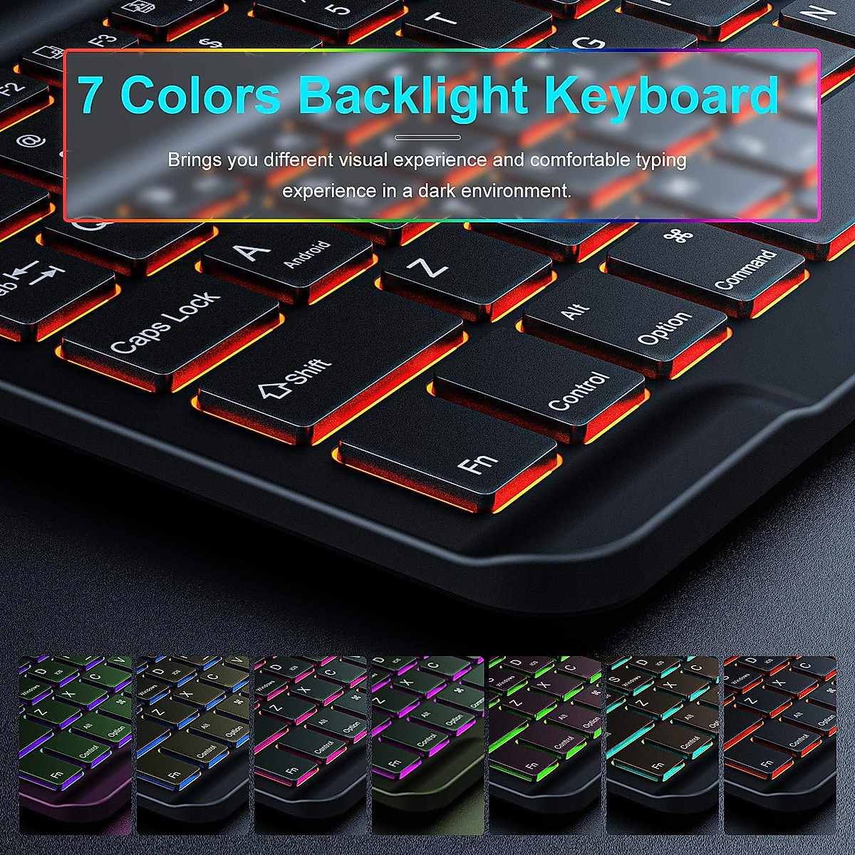 INFILAND Galaxy Tab A7 Backlit Keyboard Case, Multi-Angle 7 Colors Backlight Detachable Wireless Keyboard Case Cover Compatible with Samsung Galaxy Tab A7 10.4 SM-T500/T505/T507 2020 Tablet, Black