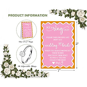 Pink Wavy Border Don't say Bride or Wedding Game, Put a Ring on It Bridal Shower Game with 50 Fake Rings, Modern Bridal Shower Decorations, Wedding Shower or Bachelorette Party Supplies - 07