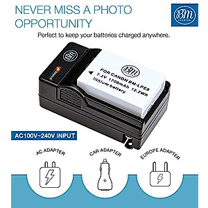 BM Premium 2-Pack of LP-E8 Batteries and Battery Charger for Canon EOS Rebel T2i, T3i, T4i, T5i, EOS 550D, EOS 600D, EOS 650D, EOS 700D DSLR Digital Camera