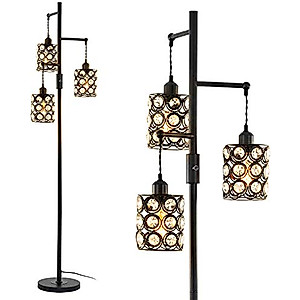 Stepeak Vintage Floor Lamp for Farmhouse, 3-Lights Modern Tree Lamps for Living Room, Industrial Crystal & Glass Standing Light with On/Off Rotary Switch Office Lighting Decor(64 Inches, E26 Base)