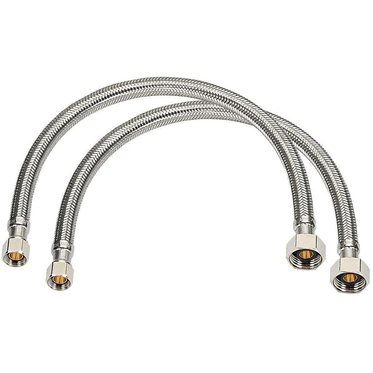 2 Pieces XFITTING 3/8" Comp x 1/2" FNPT Faucet Supply Hose Line, 18" Long, Braided Stainless Steel