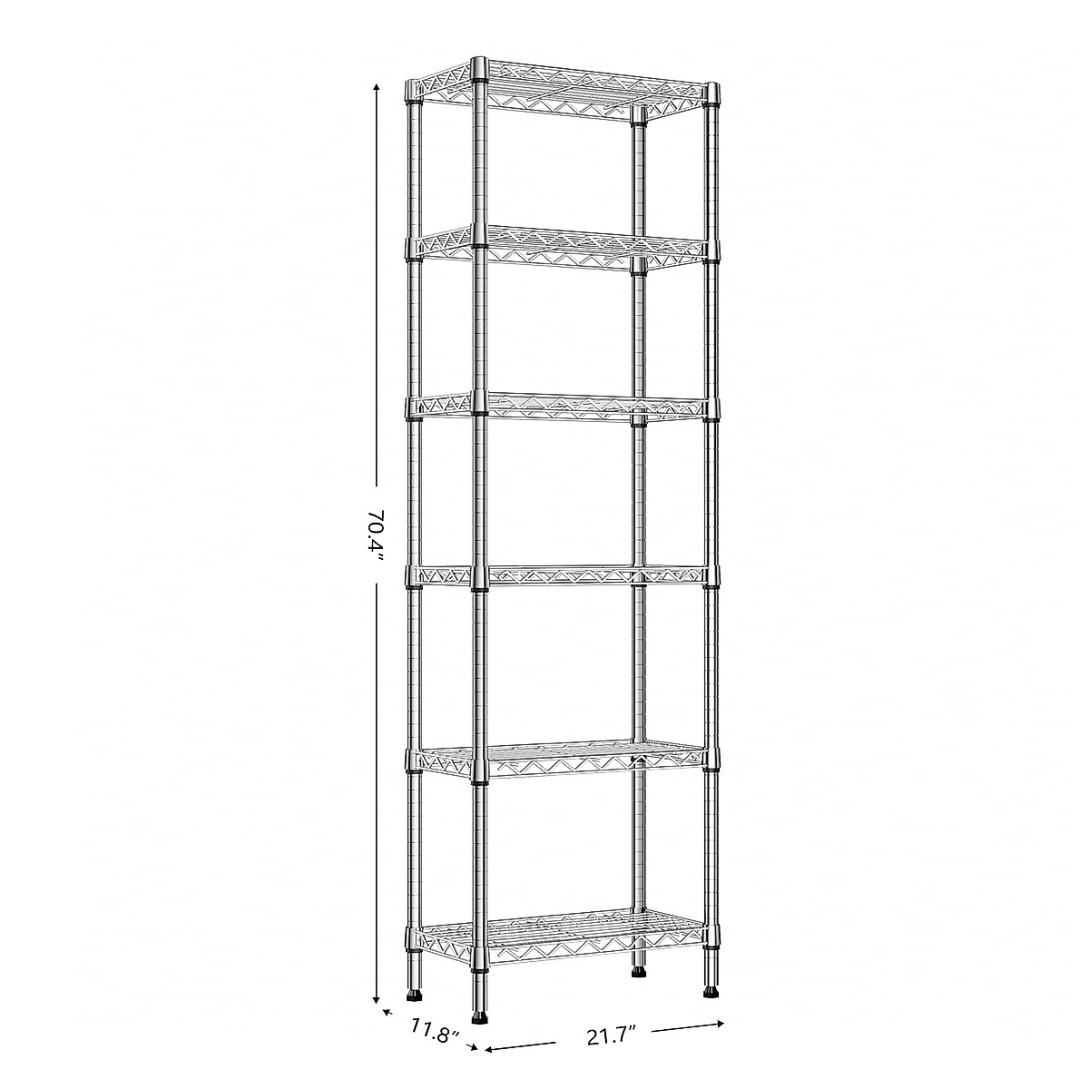 MZG 6 Tier Storage Rack Metal Wire Shelving Unit, Storage Standing Household Shelf Organizer for Laundry Bathroom Kitchen Pantry Closet Garage Basement Utility Room, Chrome 11.8" D x 21.7" W x 70.4" H