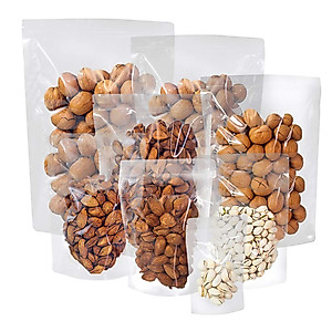 SixWe 100 Pack Reusable Clear Stand Up Mylar Food Storage Bags, 5.9x8.7+3.2inch, Polyethylene (PE) Mylar Bags Made of Premium PE, Self Seal, BPA Free