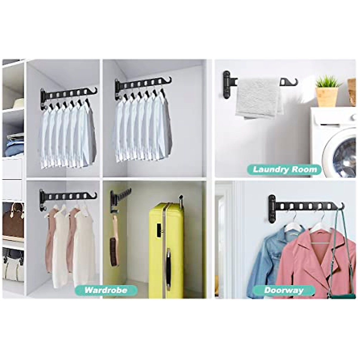 SKIKEN Wall Mounted Closet Hanger with Swing Arm, Floding Laundry Hanging Rack, Small Drying Clothes Rack, Sturdy Hanging, Space Saver for Closet Organizer, Solid Aluminum (1-Pack, Black)
