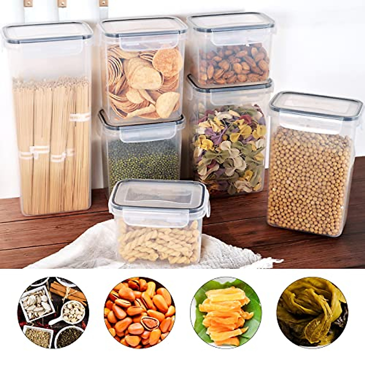 MDHAND Airtight Food Storage Containers Set with Lids Cereal Containers Storage, Kitchen Food Storage with Labels & Pen, BPA Free Stackable Food Containers Storage, 14 Pack(7 Containers + 7 Lids)