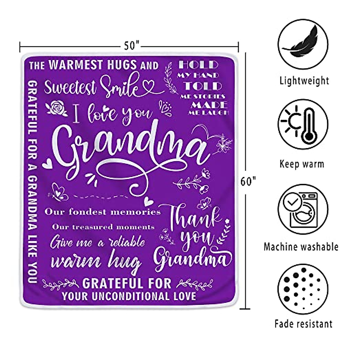 Grandma Blanket, Gifts for Grandma, Birthday Gifts for Grandma, Grandma Blanket for Grandma from Grandkid, Grandma Gifts for Mothers Day, Christmas - Soft Purple Blanket 50" X 60"
