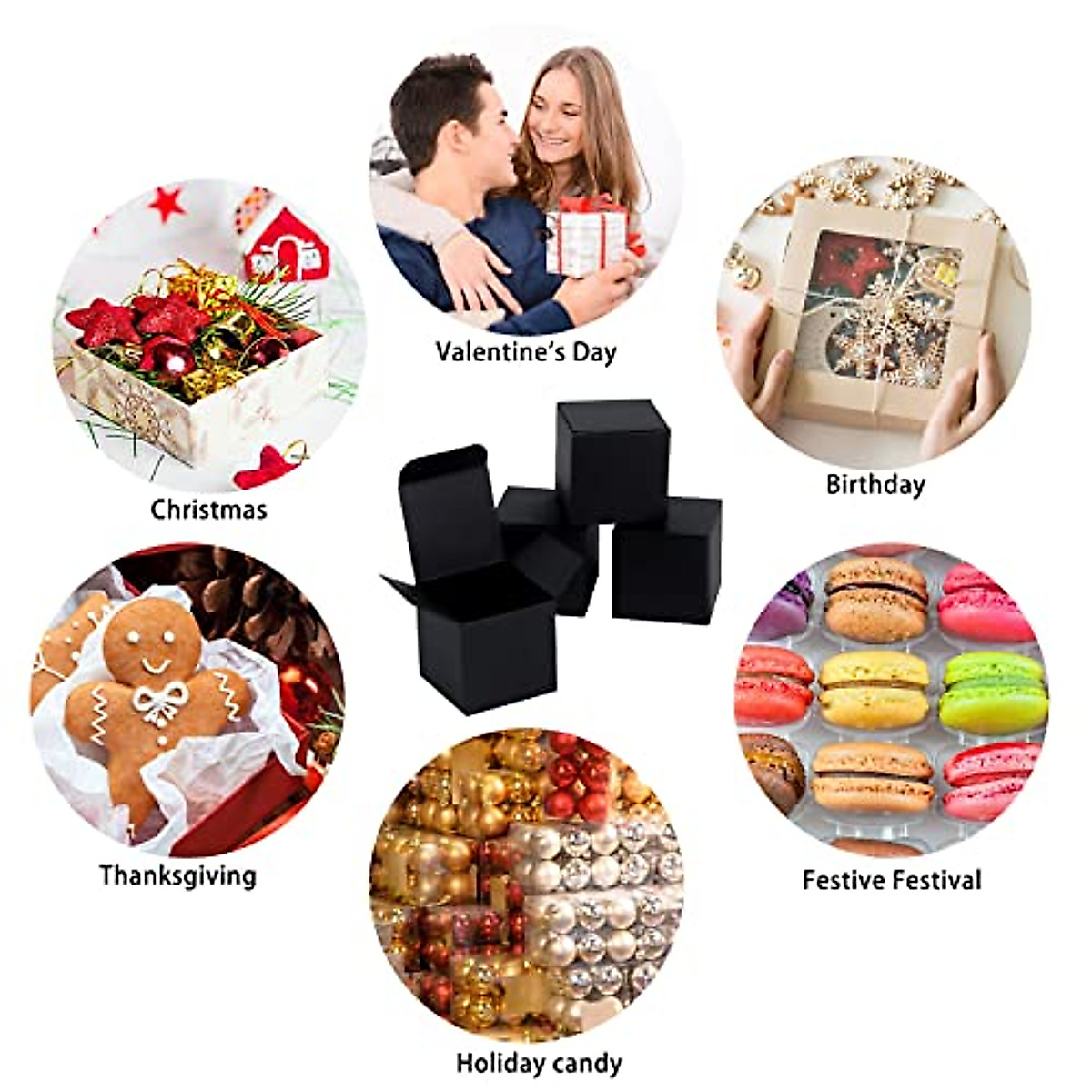 NIGNYA Black Gift Boxes 2x2x2 inches, 100 Pack Small Kraft Cardboard Gifts Boxes Paper Cube Favor Box Easy Assemble Paper Gift Box with lids for Presents Birthday Christmas Wedding Party