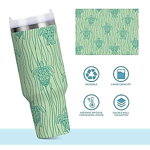 Emelivor Ocean Green Sea Turtles 30 oz Tumbler with Lid and Straw Insulated Tumblers with Handle Thermal Stainless Travel Coffee Mug Cup Water Bottle for Hot or Ice Coffee Tea