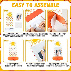 ojustbeok Boho Sun Photo Honeycomb Centerpiece for 1st Baby Birthday Decorations Sunshine Birthday Table Topper Centerpiece Boho Rainbow Baby Shower Party Supplies for Baby Boys Girls Birthday