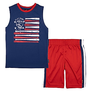 Spalding Boys Americana Athletic Active Mesh Muscle Tank Top and Shorts Set, Navy Blue, 4