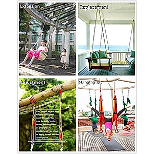 Tree Swing Ropes Hammock Chair Straps Hanging Kit with 2 Carabiners for Replacement, Adjustment or Extension - 6ft & Holds to 600lbs, Perfect for Children Swing, Outdoor Hammock and Hanging Chair