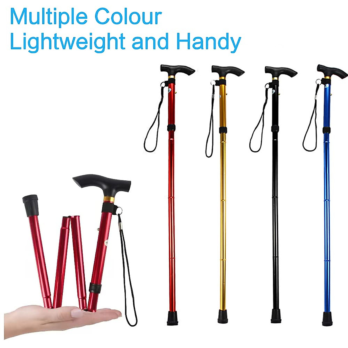 Walking Stick/Canes,Foldable, Collapsable Cane Hiking Pole Height Adjustable, Lightweight Anti-Slip for Travel Outdoor Hiking Help Balance for Men and Women Seniors(red)