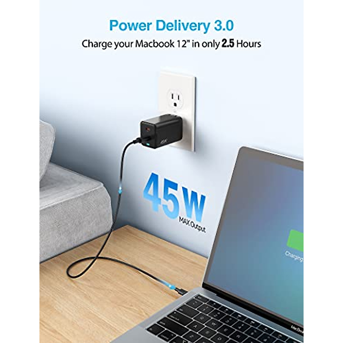USB C Wall Charger, 45W Fast Charger TECKNET PD3.0 USB C Power Adapter Foldable Dual USB C Wall Charger Compatible with iPhone 14 Pro Max/14 Plus/13/12, iPad Pro, Pixel, Switch, Samsung Galaxy S23