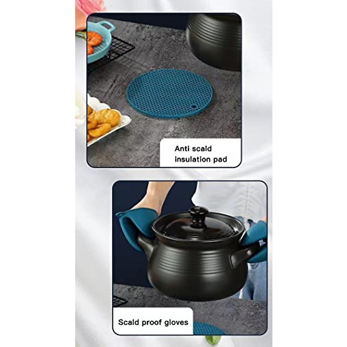 Kitchen Hot Plate Gripper,Anti scald disc holder，Tongs Silicone Gloves，Anti scalding pad-6 Pack High temperature resistant anti-skid bowl anti-skid stainless steel Avoid Scalding Kitchenware Set