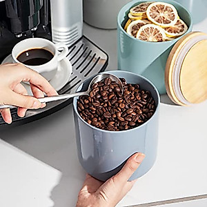 SWEEJAR Kitchen Canisters Ceramic Food Storage Jar Set, Stackable Containers with Airtight Seal Wooden Lid for Serving Ground Coffee, Tea, Herbs, Grains, Sugar, Salt and More - Set of 4 (Gray)