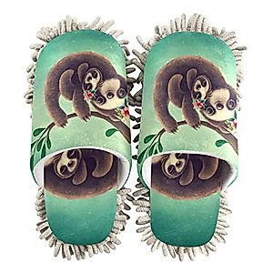 Sloth Mom Baby Mop Slippers Shoes Cover for Floor Cleaning Washable Dust Dirty Hair Cleaners Microfiber Mop Socks for House Office Kitchen