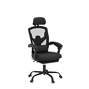 Ergonomic Office Chair, Reclining High Back Mesh Chair, Computer Desk Chair, Swivel Rolling Home Task Chair with Lumbar Support Pillow, Adjustable Headrest, Retractable Footrest and Padded Armrests