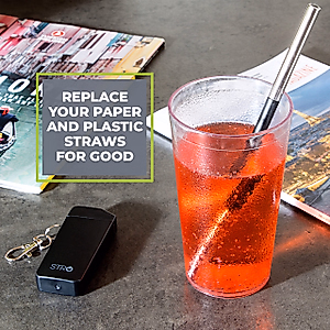 STRO Portable Reusable Metal Straw with Travel Case & Built-in Cleaning Brush, Stainless Steel Straws Drinking Straw for 20 and 30 oz Tumblers, Cans, Bottles, Cups