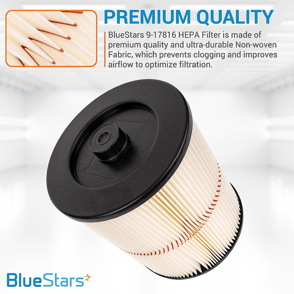 Ultra-Durable Replacement 9-17816 Vacuum Filter for Craftsman 17816 9-17816 Wet/Dry Air Filter Replacement Part fit 5 6 8 12 16 32 Gallon Vacuum Cleaner by BlueStars - Pack of 2