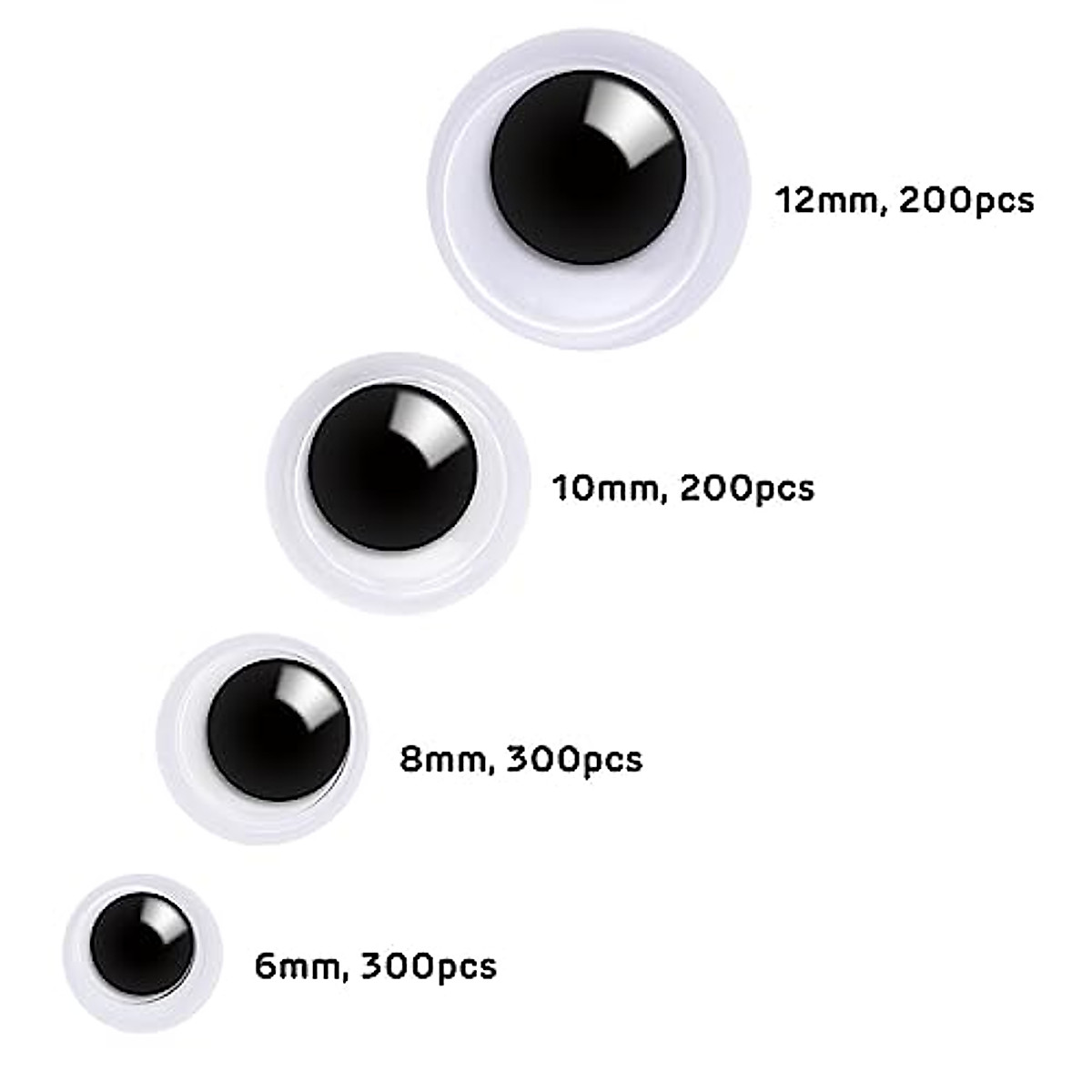 1000 Pcs Craft Eyes Self Adhesive Craft Stickers Wiggle Googly Eyes Comes in Black and White and VariousSizes Googly Eyes for Crafts DIY Crafts Decoration (6/8/10/12mm)