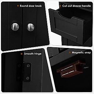 Tangkula Bathroom Floor Cabinet, Storage Cabinet w/Open Shelf, 2 Doors & 2 Adjustable Drawers, Standing Cupboard for Kitchen, Bathroom Floor Cabinet for Living Room Home Office (Black)