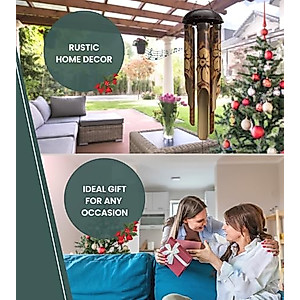 Nalulu Rustic Bamboo Wind Chimes - Outside Outdoor Wooden Windchimes, Medium, Floral Burned Design with Coconut Crown, Handcrafted with Calming Deep Tones, Home Decor Ideal Gift for Him & Her