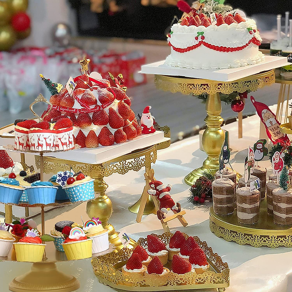 9Pcs Dessert Table Decorations Stands,Cake Stands for Dessert Table,Metal Gold Cake Stand Set for Wedding Graduation Party Dessert Table Baby Shower Birthday Anniversary Christmas