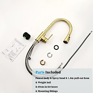 Havin Gold Kitchen Faucet with Pull Down Magnetic Sprayer, High Arc Stainless Steel Material, with cUPC Ceramic Cartridge,Fit for 1 and 3 Holes Kitchen Sink