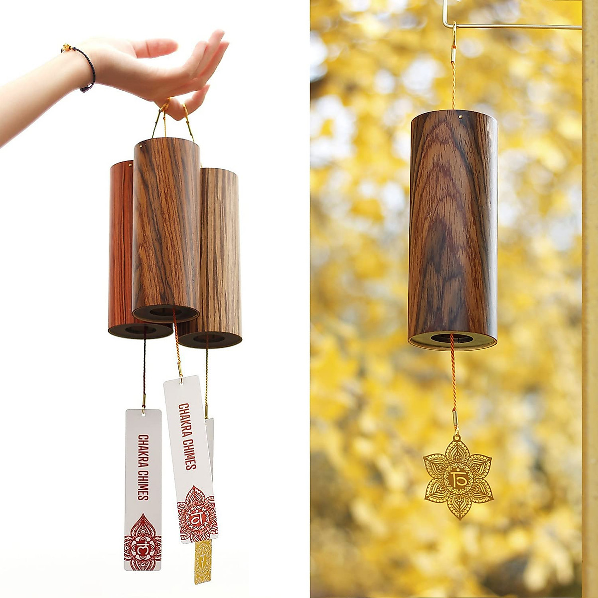 Mowind Chakra Chimes Natural Bamboo Wind Chimes Meditation Chord Windchime Wind Bell for Home Decoration Zen Mindfulness Sacral Chakra