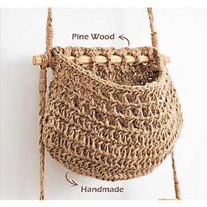 Hanging Fruit Basket, 3 Tier Woven Jute Wall Hanging Basket for Organizing, Hanging Produce Basket for Fruit & Vegetable Storage, Boho Kitchen Decor, Wall Basket Storage for Kitchen, Bedroom, Bathroom