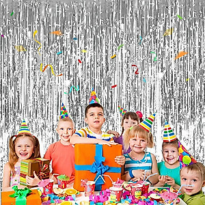 TONIFUL 3Pcs Silver Door Streamers,Silver Photo Booth Backdrop Metallic Streamers Silver Foil Fringe Curtains for Birthday,Christmas,New Year,Bachelorette,Grad Party Streamers Decor(9.9ft x 8.2ft)