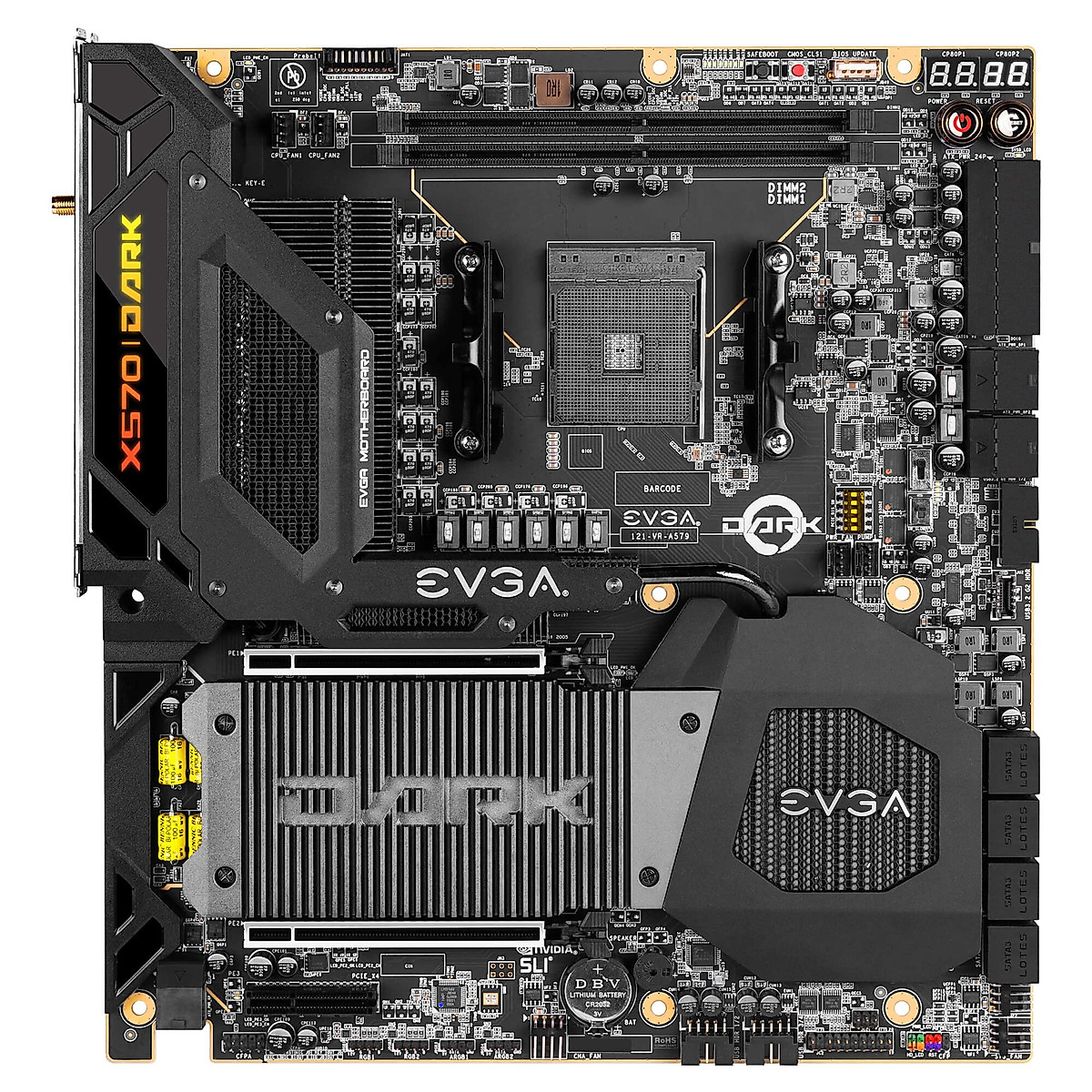 EVGA X570 Dark, 121-VR-A579-KR, AM4, AMD X570, PCIe Gen4, SATA 6Gb/s, 2.5Gb/s LAN, Wi-Fi 6/BT5.2, USB 3.2 Gen2x2, M.2, U.2, EATX, AMD Motherboard