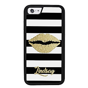 Golden Gold Lips Personalized Apple iPhone Black Rubber Phone Case Compatible with iPhone 14 Pro Max, Pro, Max, iPhone 13 Pro Max Mini, 12 Pro Max Mini, 11 Pro Max X XS Max XR 8 7 Plus