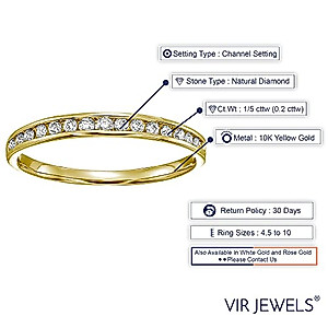 VIR JEWELS 1/5 cttw Diamond Wedding Band for Women, Classic Diamond Wedding Band in 10K Yellow Gold Channel Set, Size 6