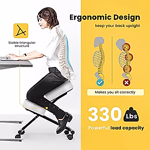 Ergonomic Kneeling Chair Adjustable Stool with Thick Foam Cushions and Smooth Gliding Casters for Home, White