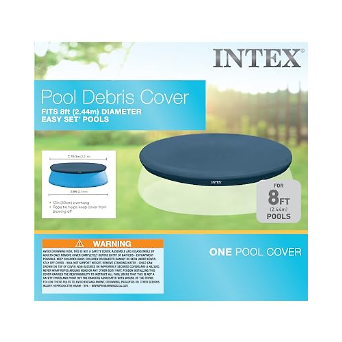 INTEX 28020E 8-Foot Round Easy Set Pool Cover – Includes Rope Tie – Drain Holes – 12in Overhang – Snug Fit