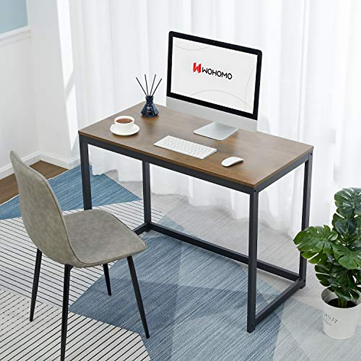 WOHOMO Small Computer Desk 39” Simple Modern Desk with Large Legroom Study Writing Desk for Home Office, Dark Brown