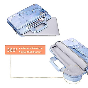 MOSISO 360 Protective Laptop Shoulder Bag Compatible with MacBook Air/Pro,13-13.3 inch Notebook,Compatible with MacBook Pro 14 2023-2021 A2779 M2 A2442 M1, Watercolor Marble Sleeve with Belt, Blue