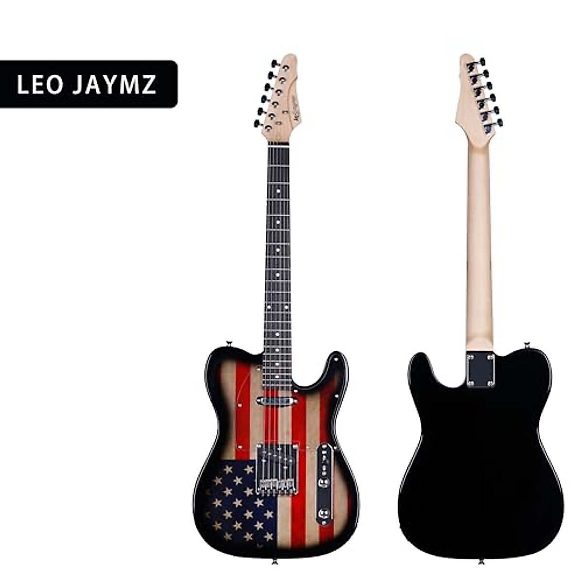 Leo Jaymz TL Style Electric Guitar with US Flag Design - High Gloss Mahogany Body and Hard Maple Neck - High Transparent Acrylic Pickguard (US Flag, Deluxe)