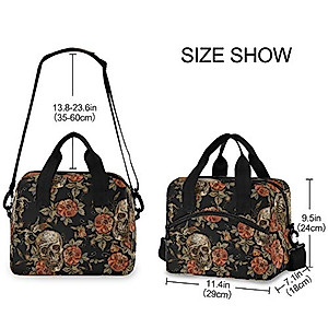 Halloween Skull Lunch Bags for Women/Men with Containers Gothic Skeleton Flowers Lunch Boxes Durable Insulated Lunch Box Large Lunch Tote Cooler Bags Use for Office Work School Picnic Holiday Gift