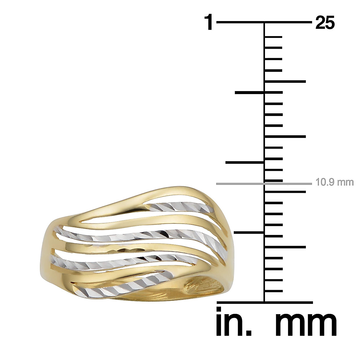 Kooljewelry 10k Two-tone Gold Diamond-cut Wave Design Ring (size 10)